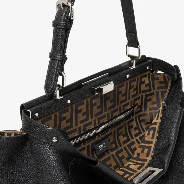 Fendi My Peekaboo Large Black Cuoio Romano Leather And Ff Split-leather Bag